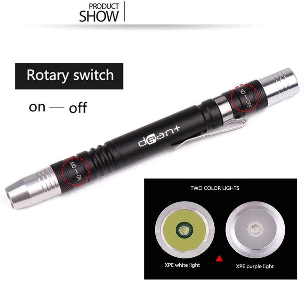 Mini LED Torch Flashlight Metal with Pocket Clip – Doctor, White & UV