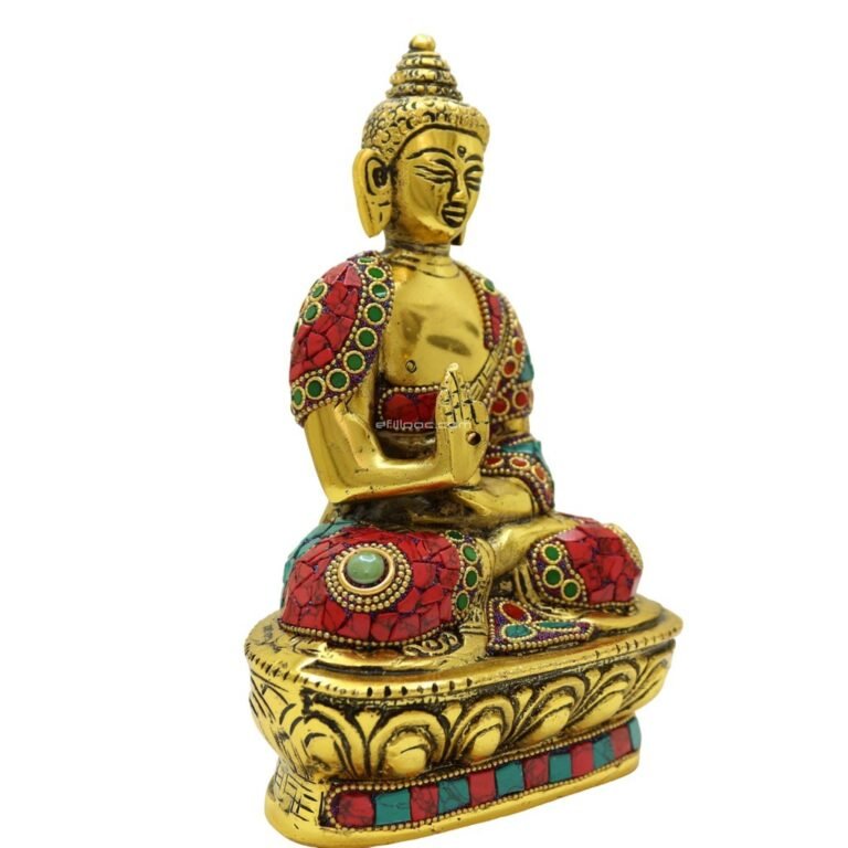 Metal Handicraft Buddha Idol on Lotus Blessing Hand for Gifting ...