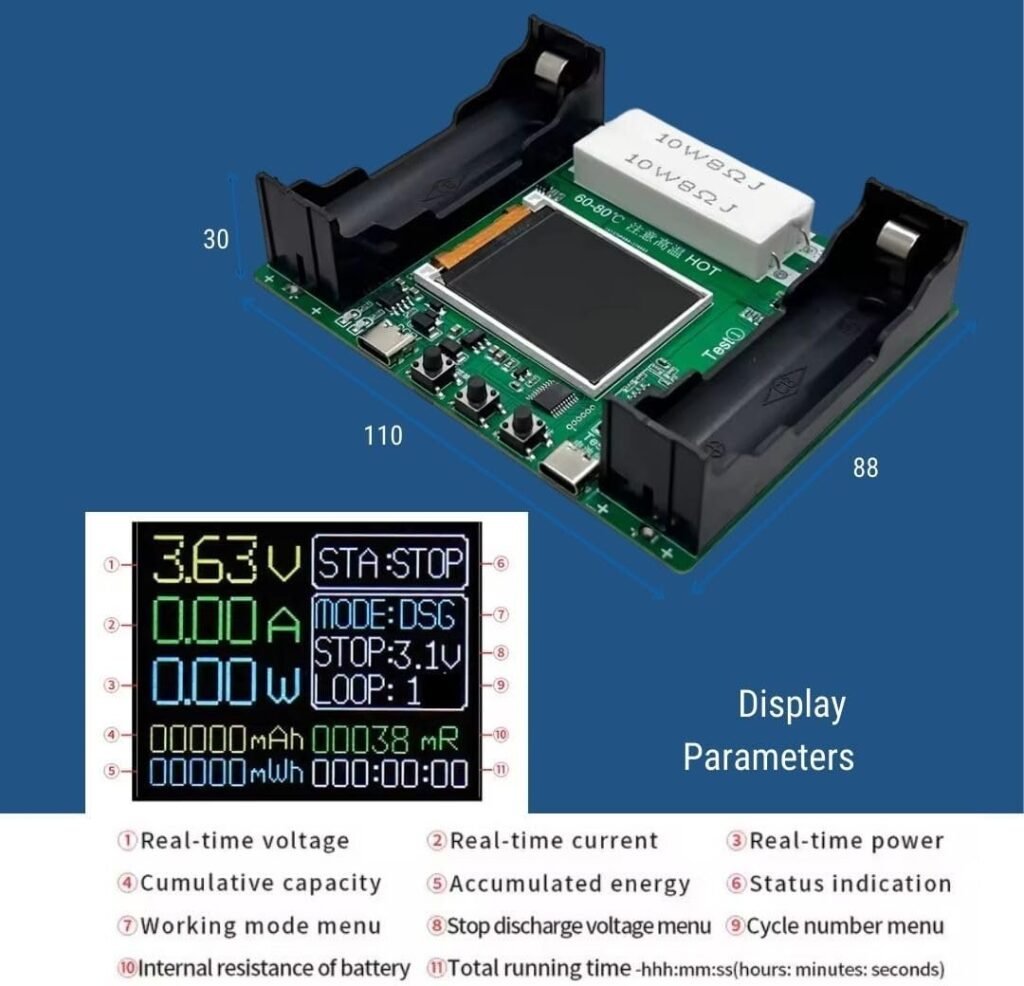 18650 Battery Capacity Tester with 1.77inch Display Type-C Measure ...