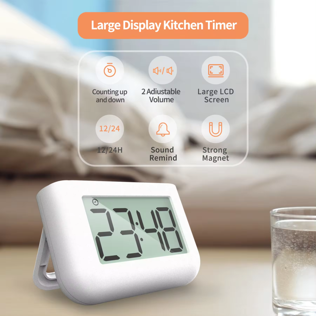 Digital Timer With Clock Big Display For Kitchen & Study Time