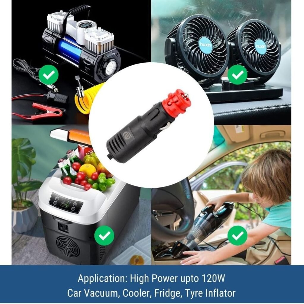 12V Car Male Plug Connector with 8A Fuse & LED for Tire Inflator Vacuum ...